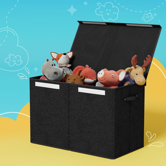 Black Foldable Toy Storage Box – Large Linen Chest with Lid & Handles ...