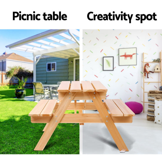 Kids Outdoor Picnic Table – Solid Wooden Picnic Table with Benches for ...