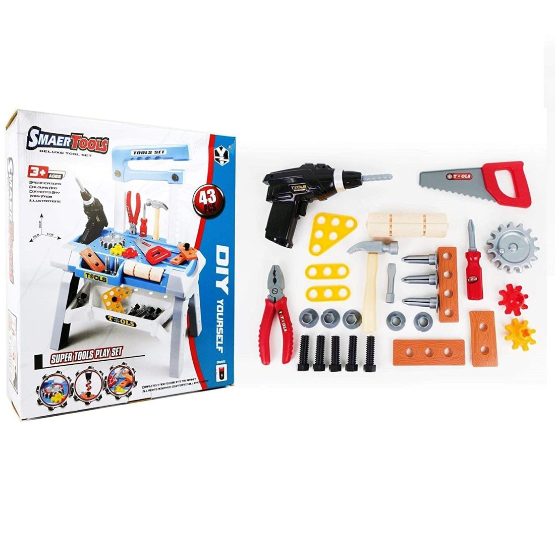 Toy Power Tools Workbench with 43pcs DIY Toys – Play Kitchen