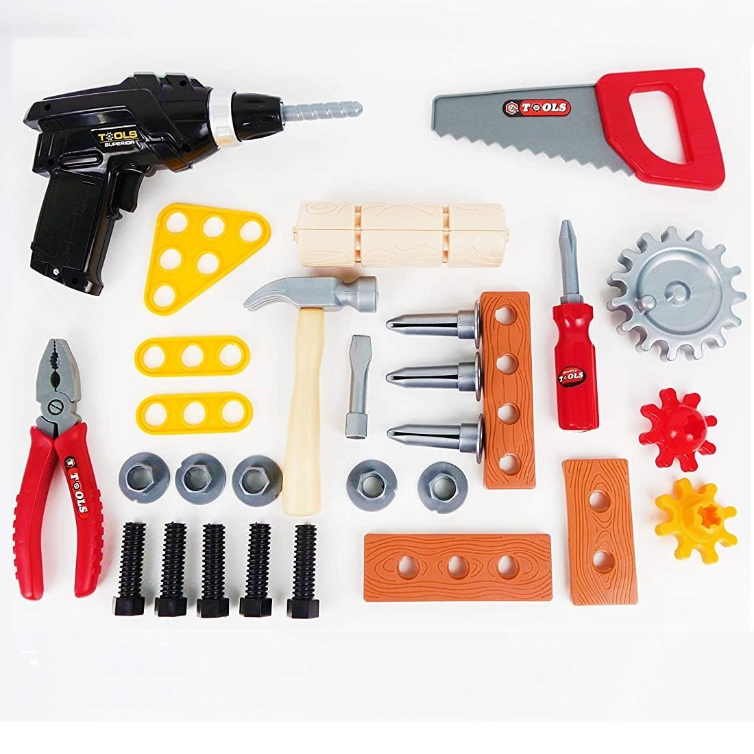 Toy Power Tools Workbench with 43pcs DIY Toys – Play Kitchen